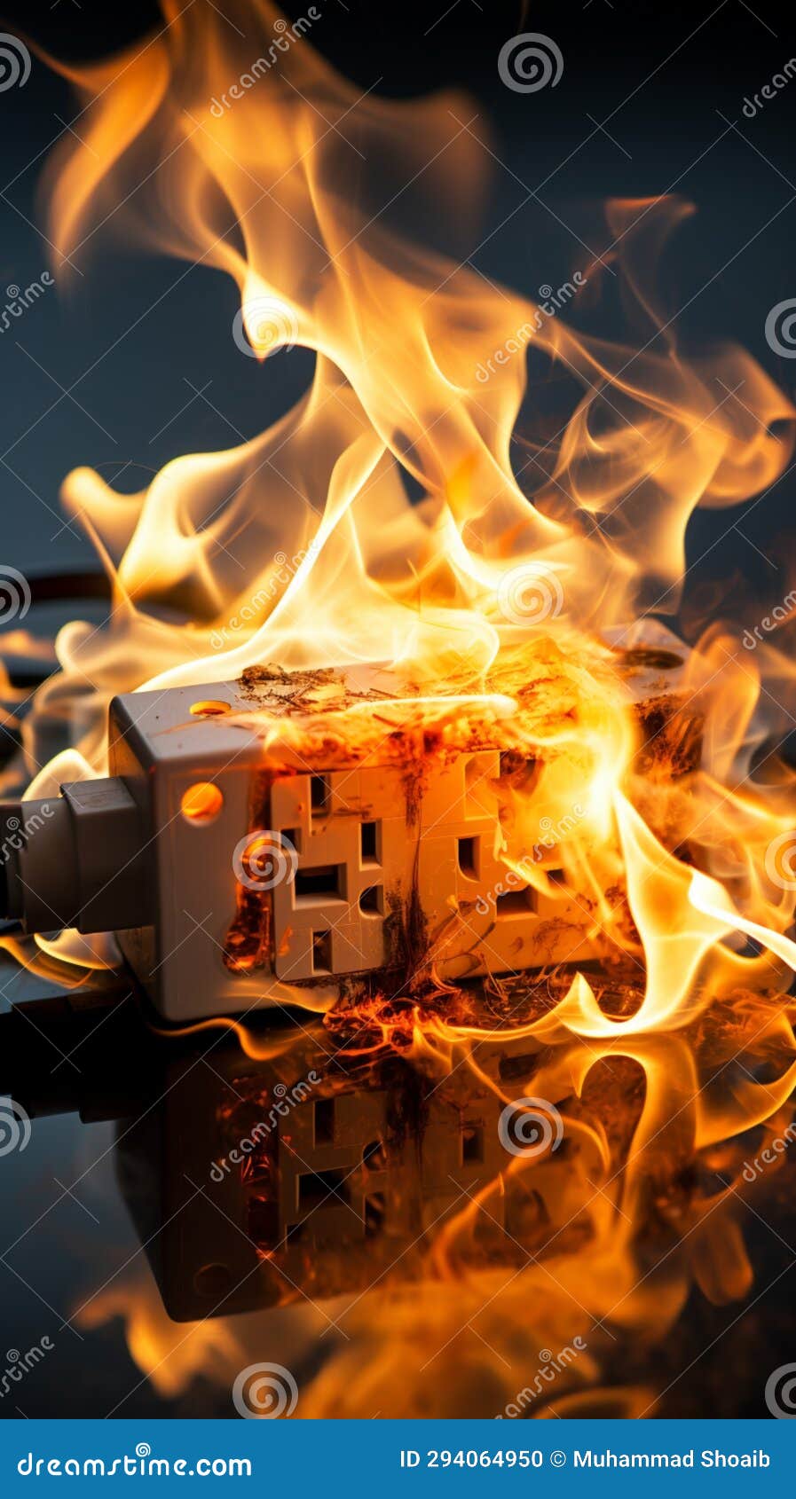 The Adapter Plug Receptacle Sparks, Resulting in a Fire Against a White ...