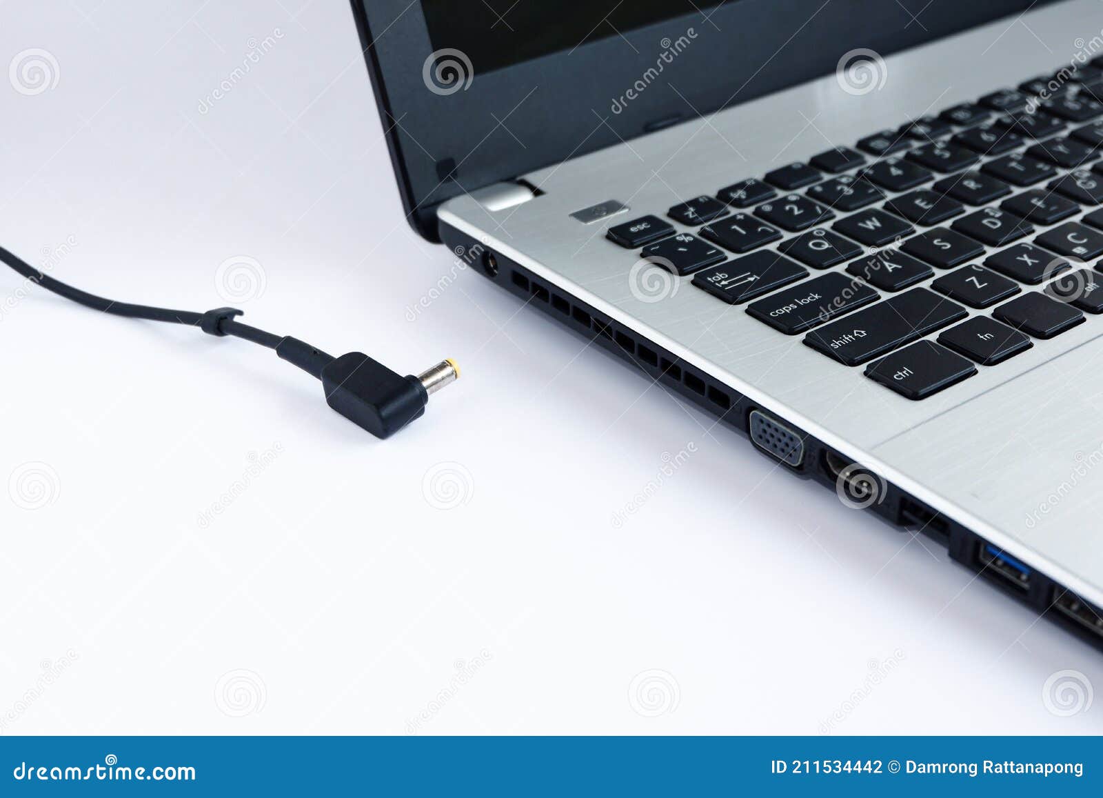 Adapter Power Cord Charger of Laptop Computer on White Background Stock ...