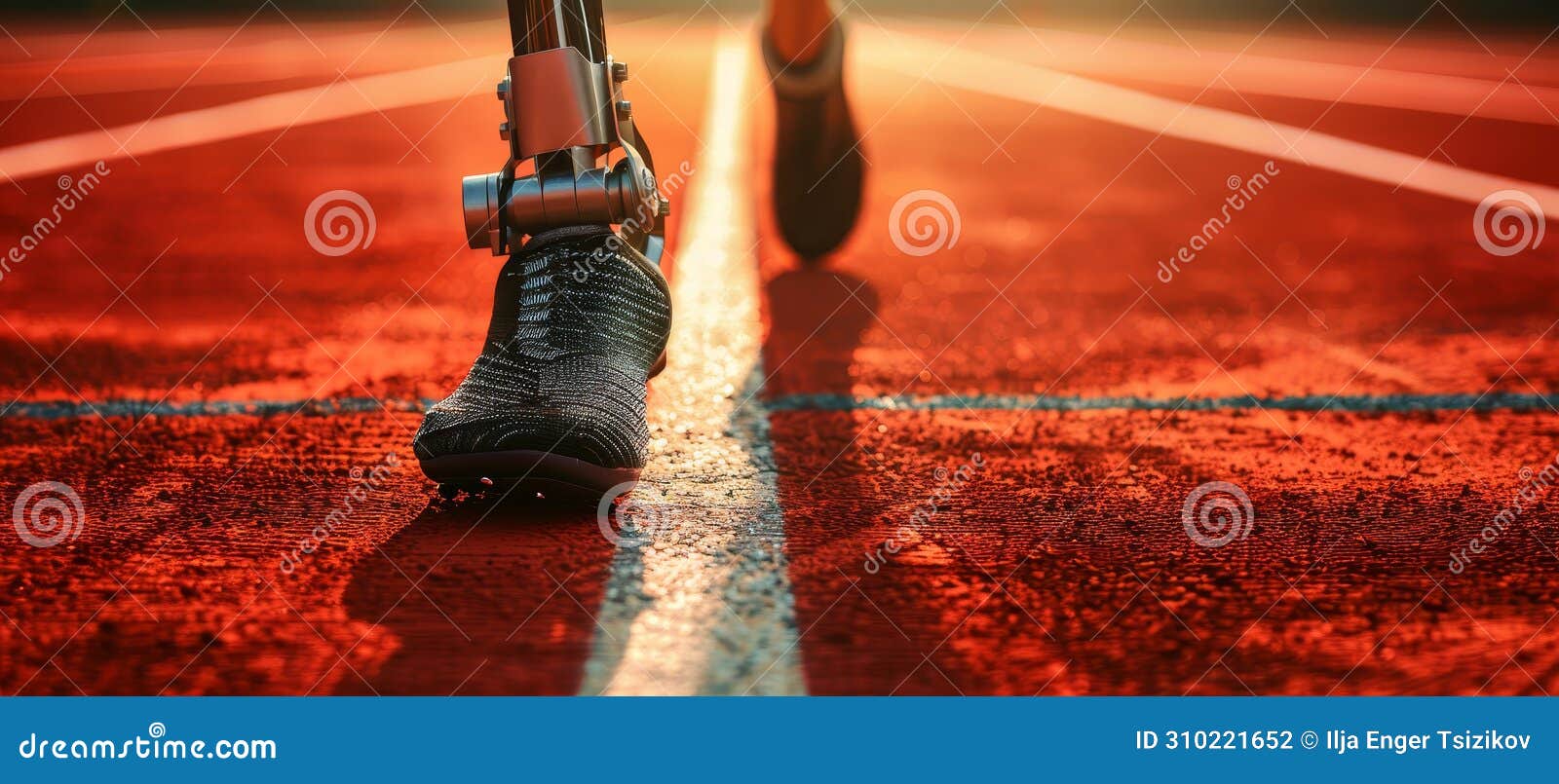 Adaptive Athlete with Prosthetic Leg Running on Athletics Track with ...