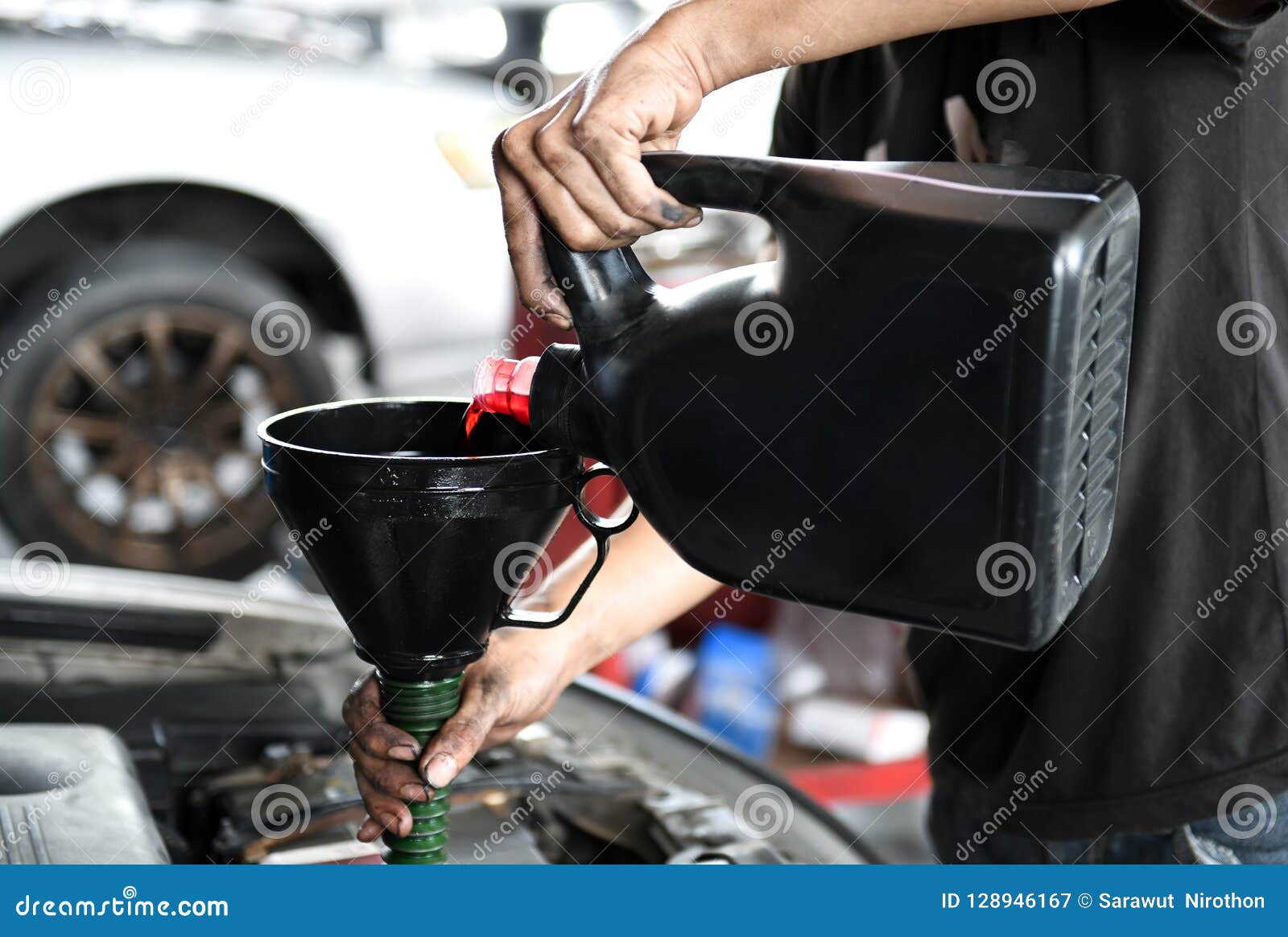 Add engine oil. stock image. Image of hand, close, transportation ...