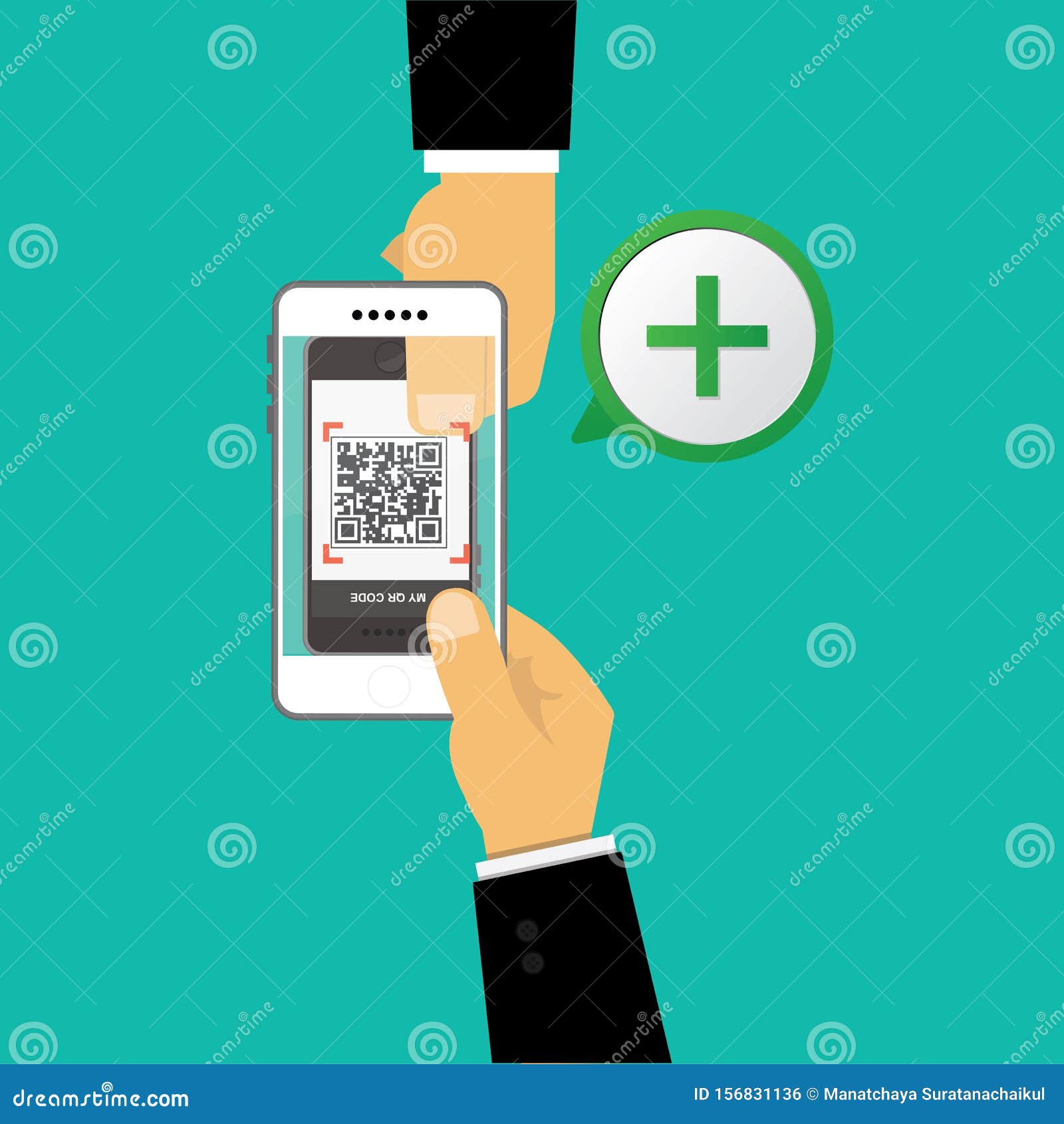 Mobile Phone Scanning Qr-code,Add Friend Concept. Stock Illustration ...