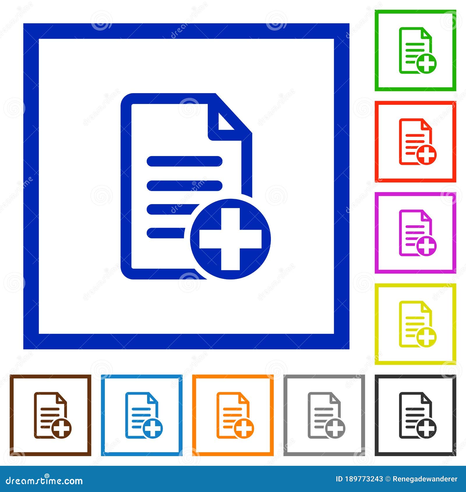 Add New Document Flat Framed Icons Stock Vector - Illustration of ...