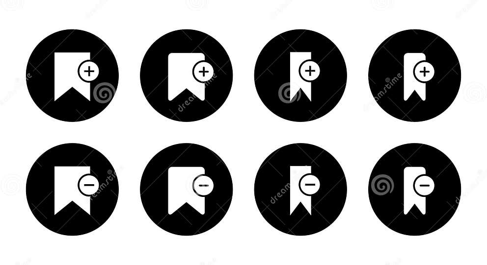 Add and Remove Bookmark Icon Set Collection on Black Circle Stock ...