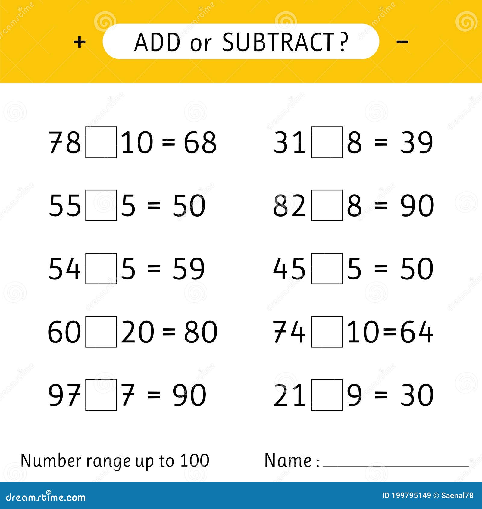 Add or Subtract. Number Range Up To 100. Addition and Subtraction ... Add or Subtract. Number Range Up To 100. Addition and Subtraction ...