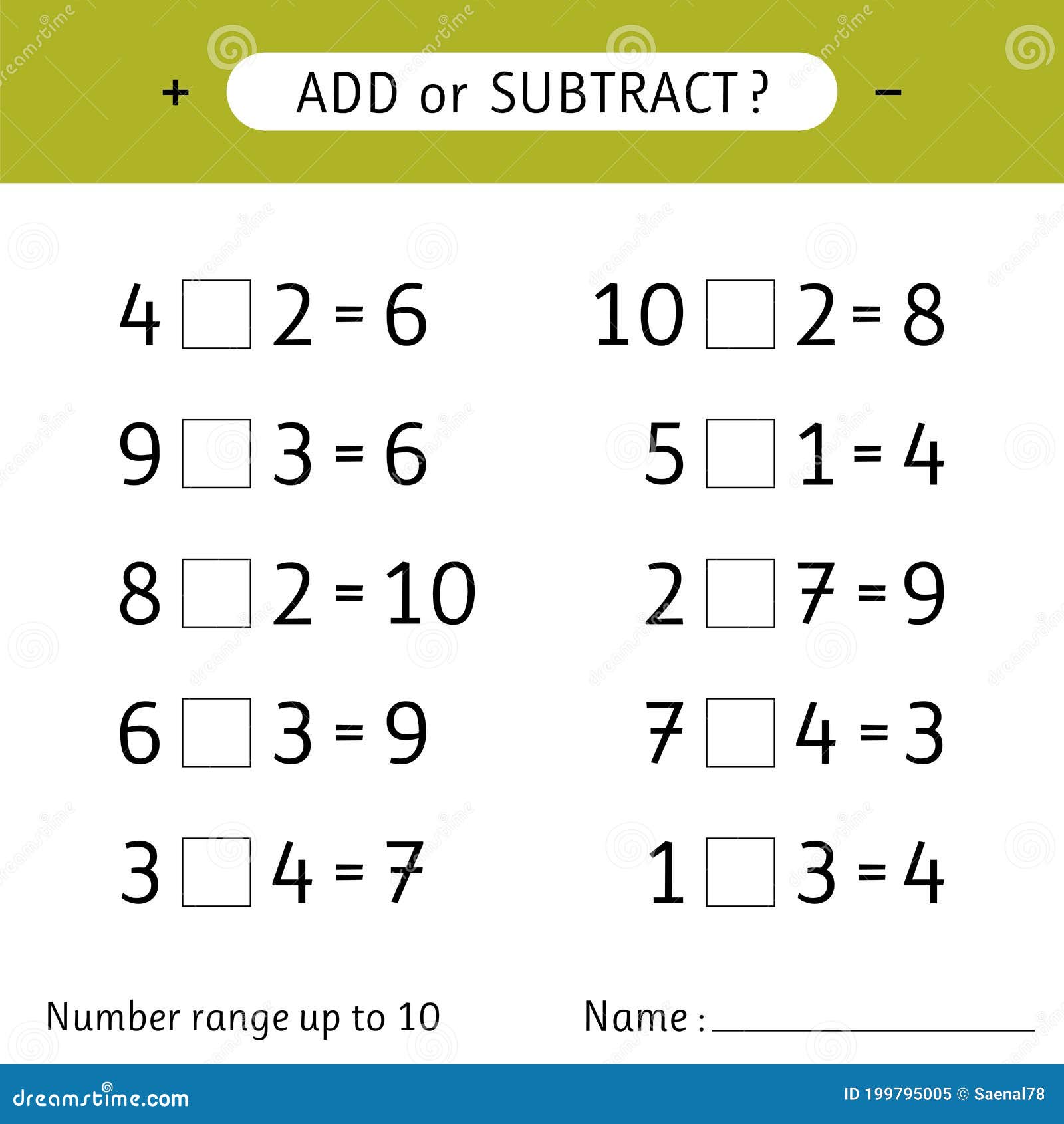 Add or Subtract. Number Range Up To 10. Addition and Subtraction ... Add or Subtract. Number Range Up To 10. Addition and Subtraction ...