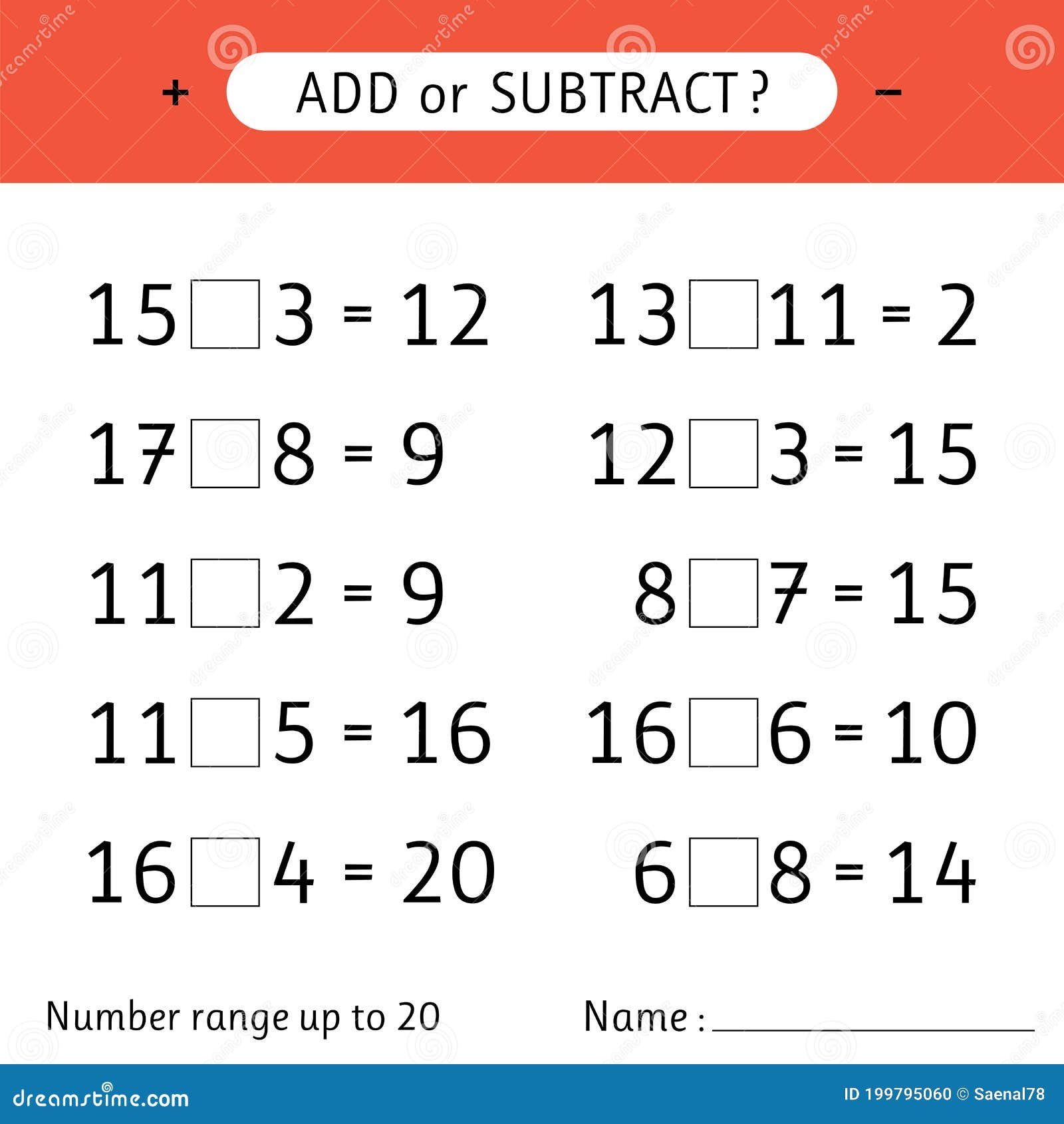 Add or Subtract. Number Range Up To 20. Addition and Subtraction ... Add or Subtract. Number Range Up To 20. Addition and Subtraction ...