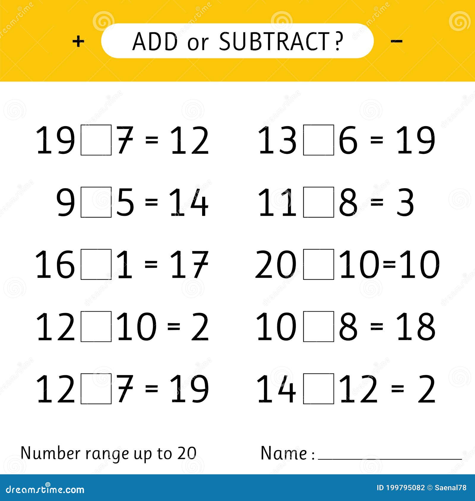 Add Or Subtract. Number Range Up To 20. Mathematical Exercises ... Add Or Subtract. Number Range Up To 20. Mathematical Exercises ...