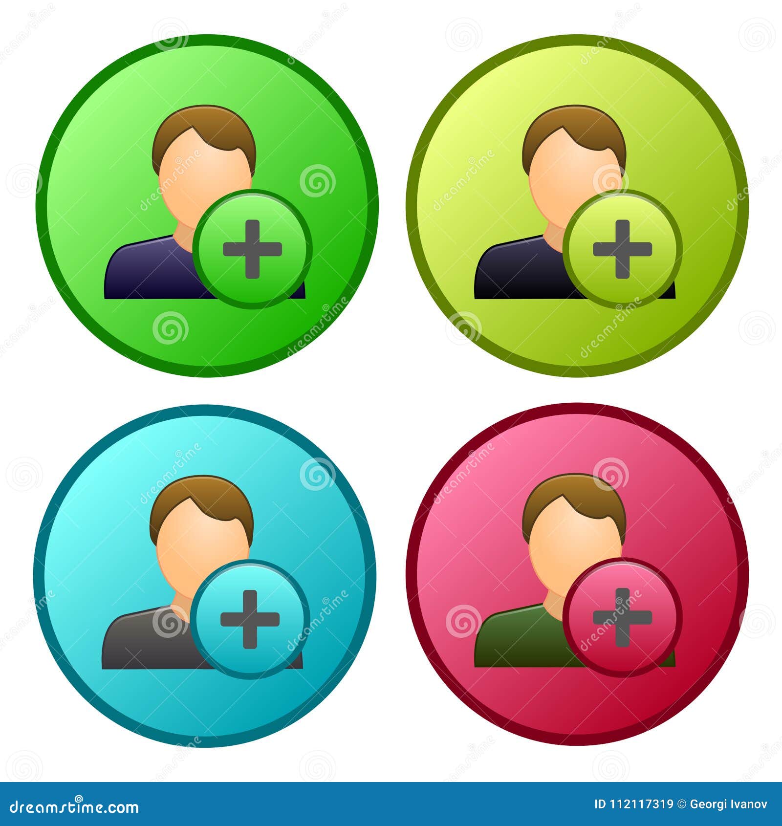 Add a User/new User Icon Circular. Four Color Variations, Gradient ...