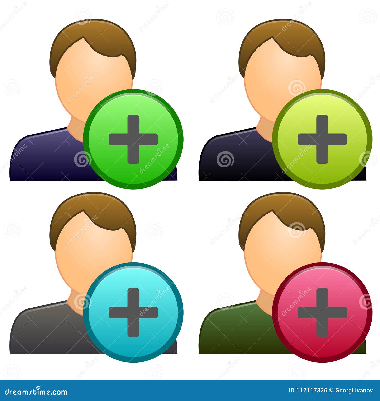 Add a User/new User Icon. Four Variations. Isolated on White Stock ...