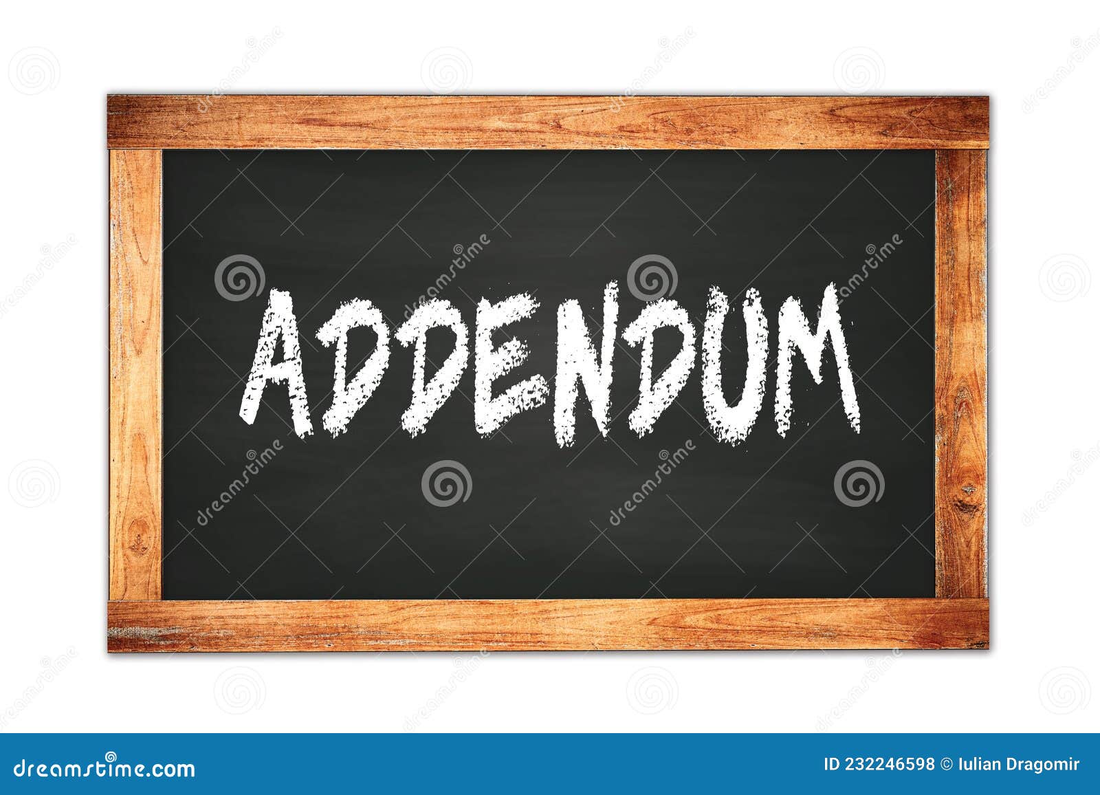 ADDENDUM Text Written on Wooden Frame School Blackboard Stock ...