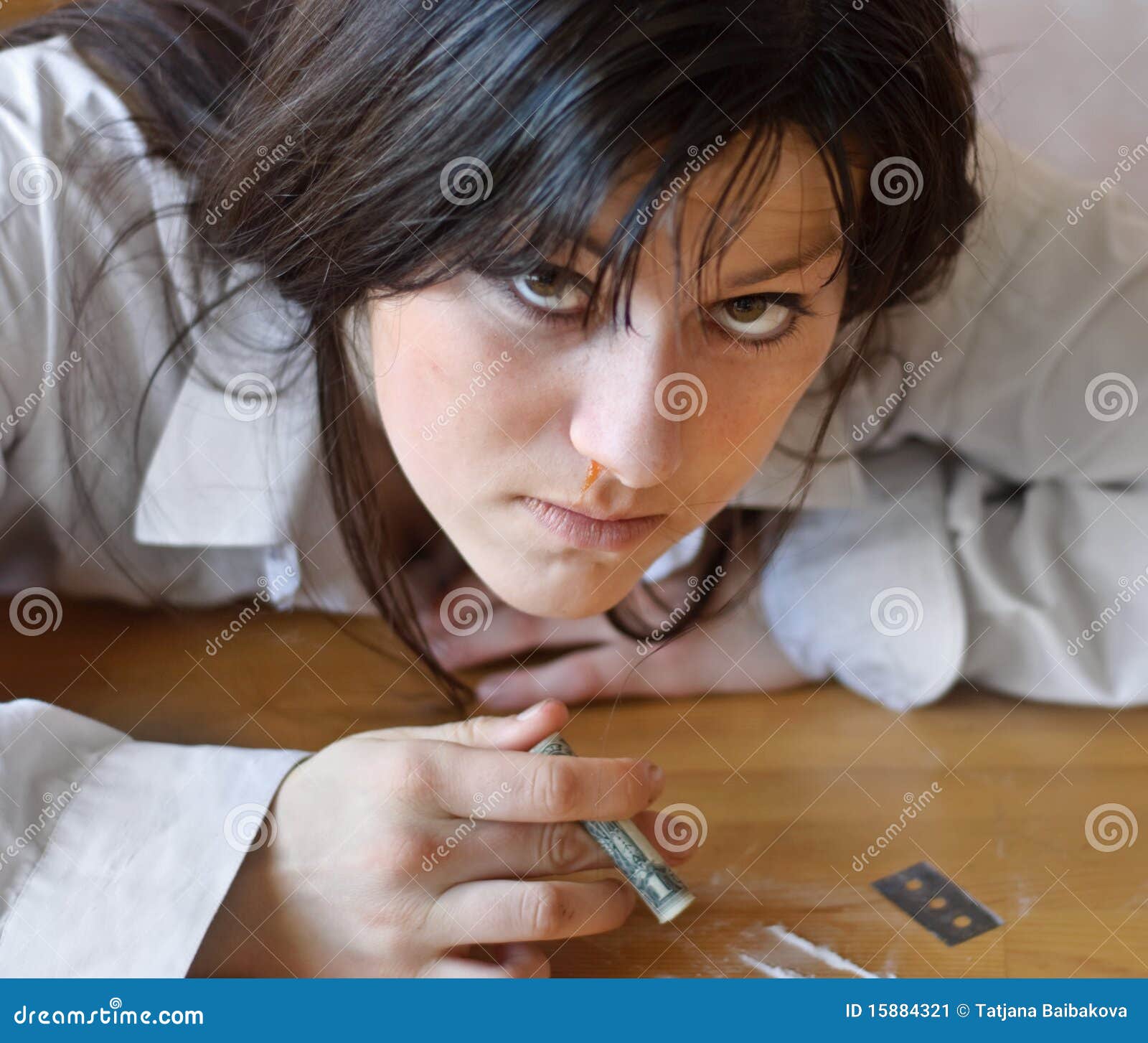 Addict girl with drugs stock image. Image of emotion - 15884321