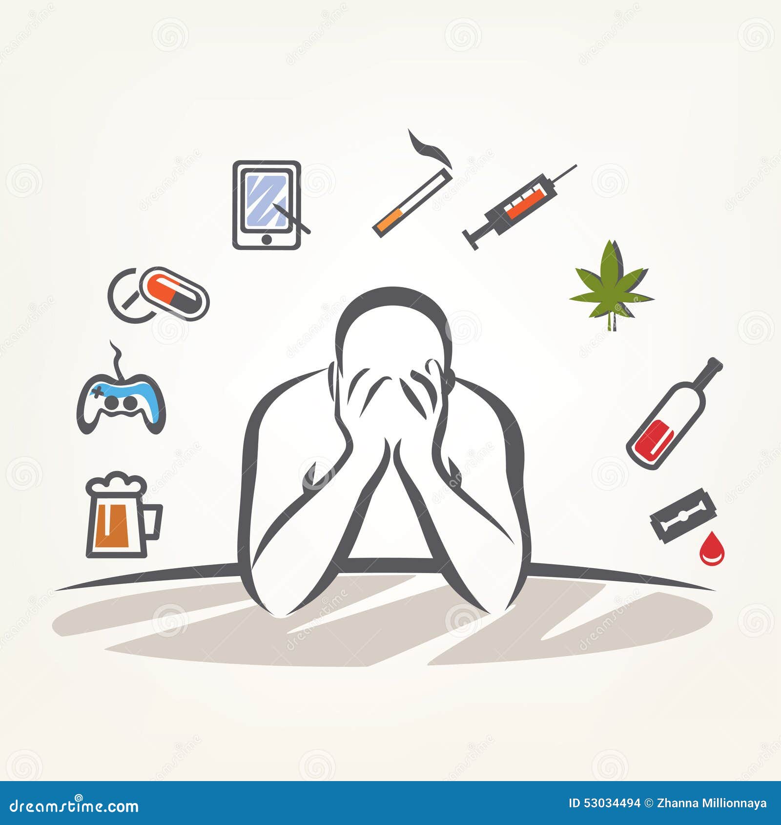 Addict Man and Set of Addiction Symbols Stock Vector - Illustration of ...