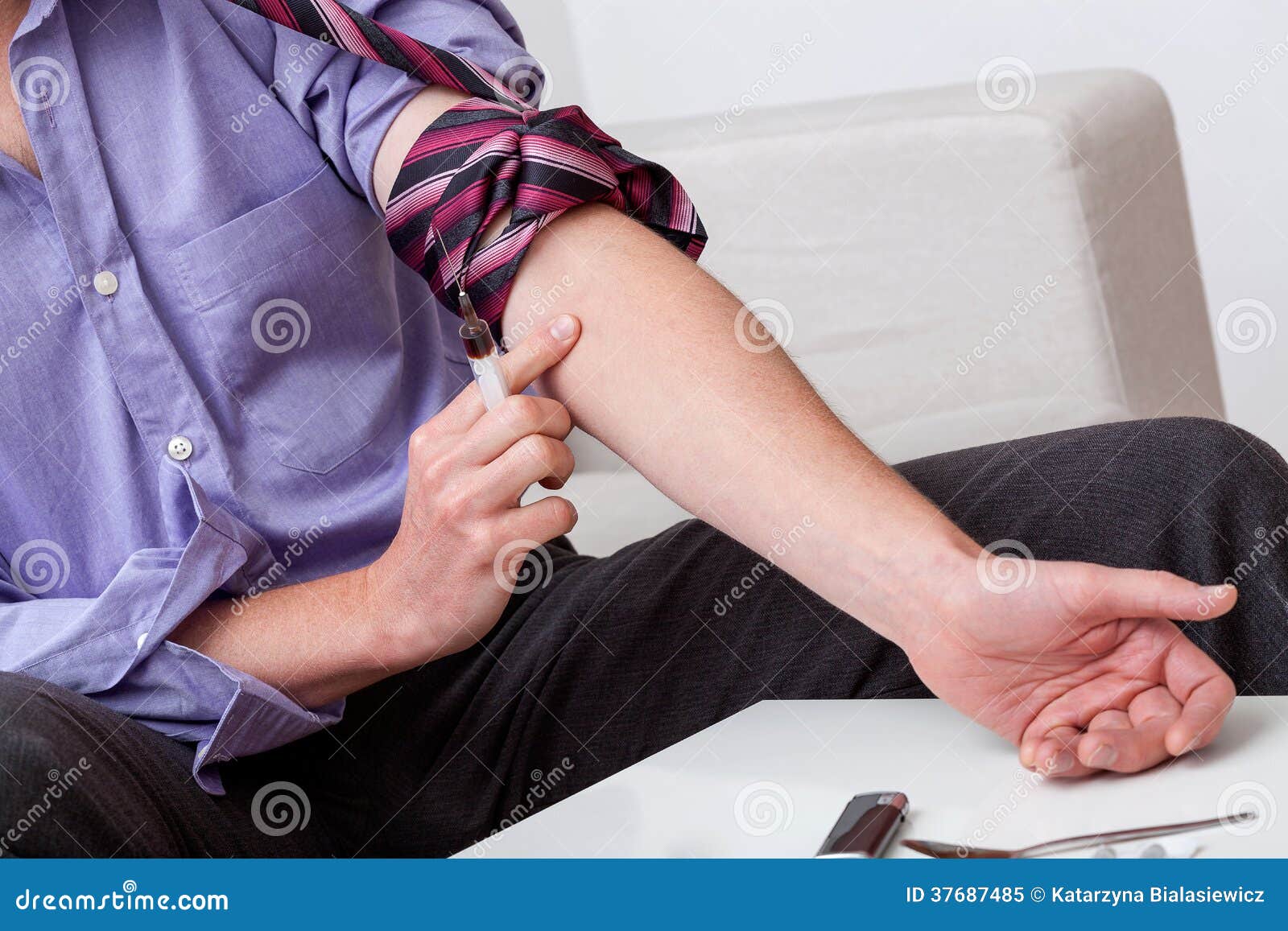 Addict Preparing Arm for Injection Stock Image - Image of criminal ...