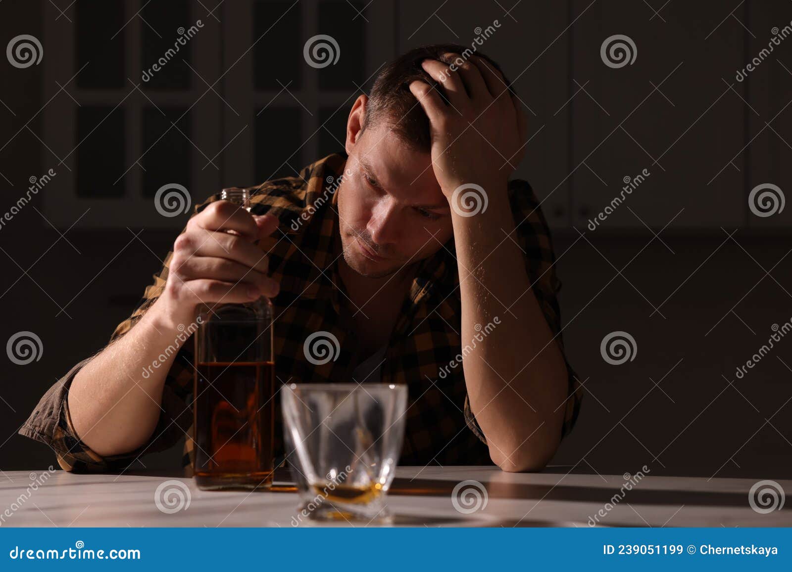 Addicted Man with Alcoholic Drink at Table in Kitchen Stock Image ...