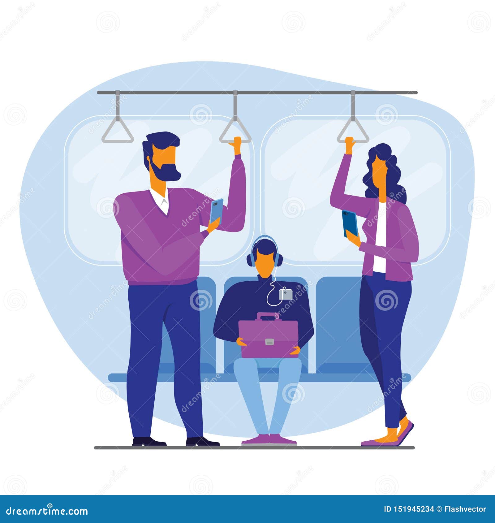 Addicted People Using Gadgets While Standing In Subway During Ride In ...