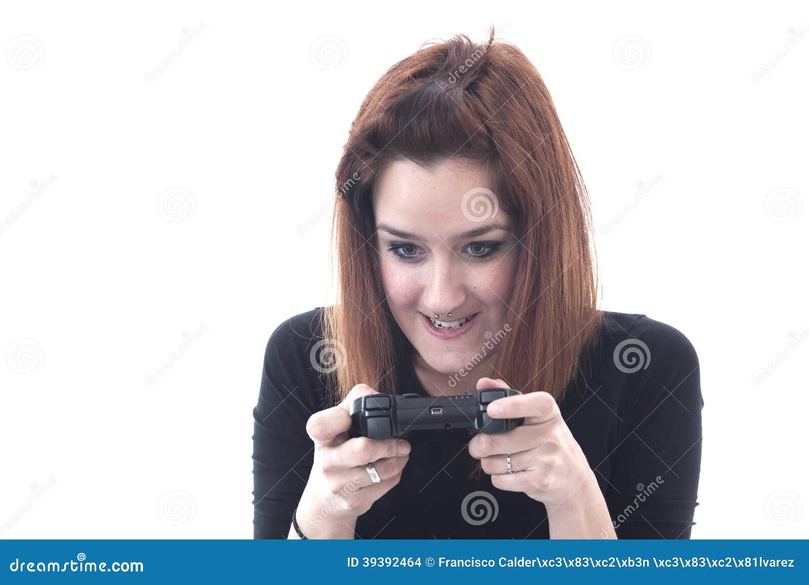 Addicted Playing Girl with Game Controller Stock Photo - Image of ...