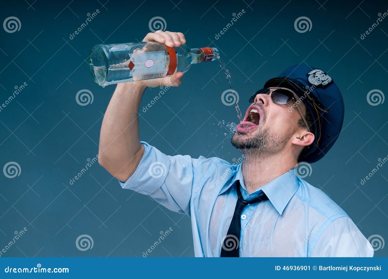 Addicted To Alcohol Policeman Stock Image - Image of drinker, blue ...