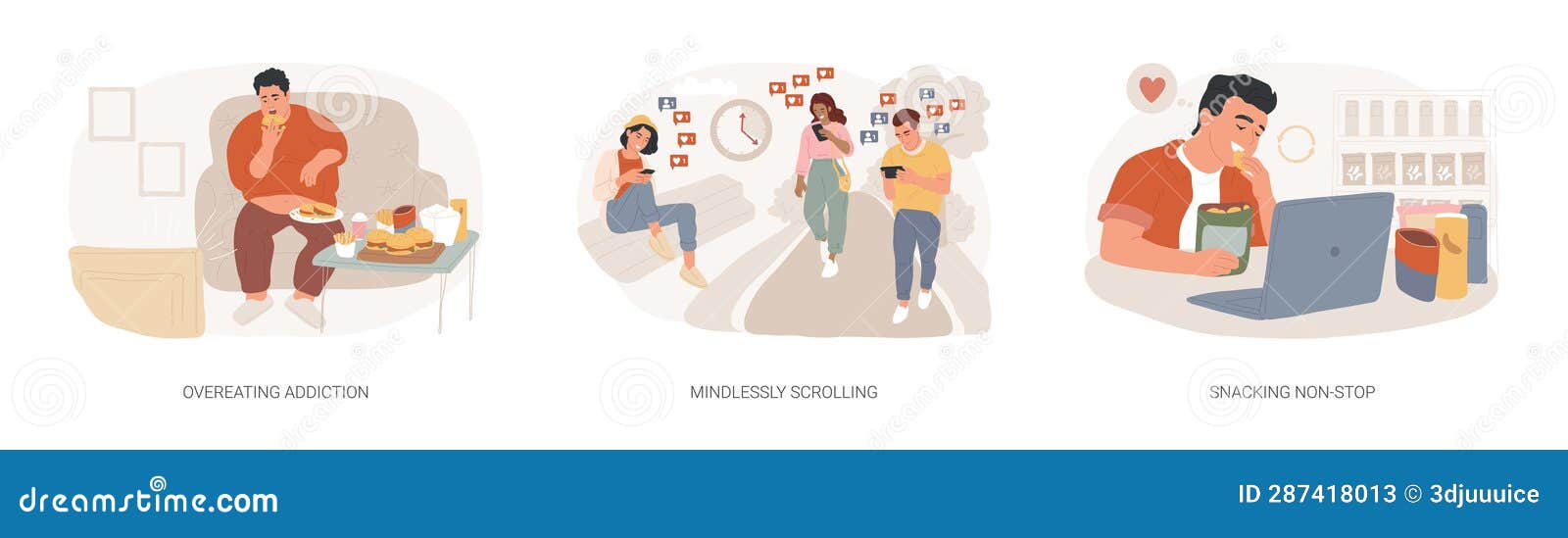 Addictive Habits Concept, Overeating, Mindlessly Scrolling, Snacking ...