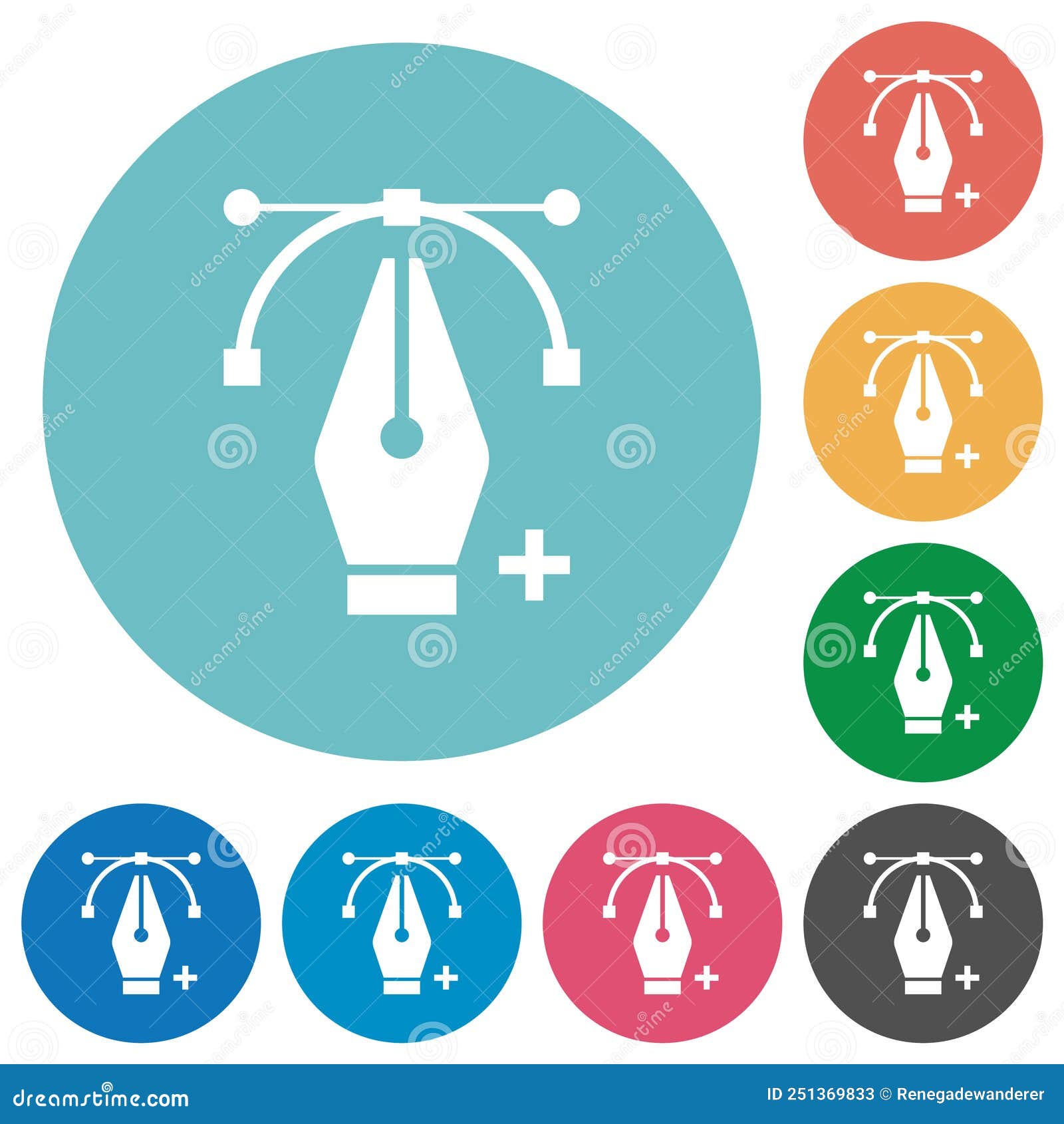 Adding Editing Point with Pen Tool Flat Round Icons Stock Vector ...