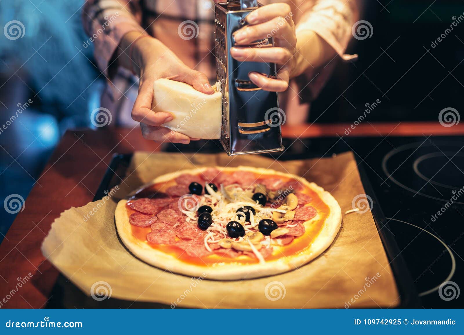 Adding Ingredients To Pizza Stock Image - Image of dinner, homemade ...