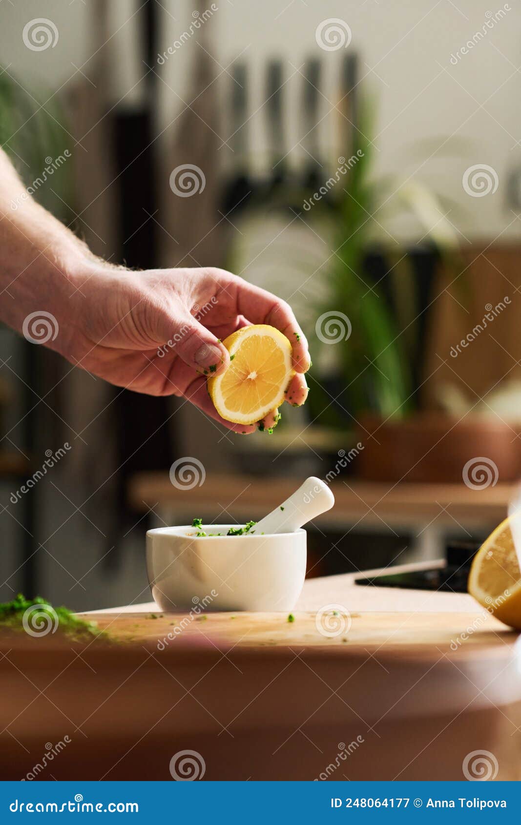 Adding Lemon Juice into Mortar Stock Image - Image of citrus, sauce ...