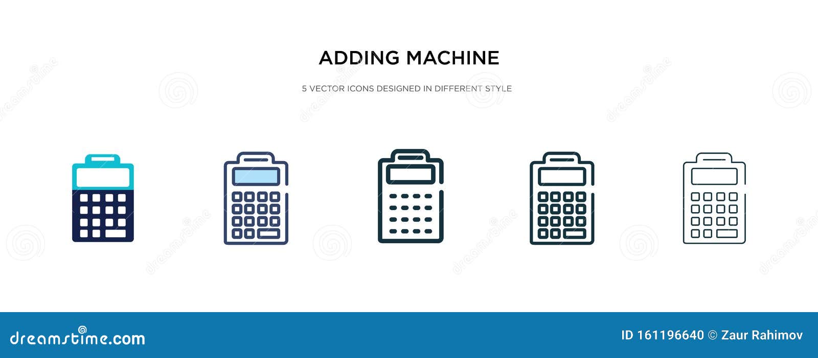 Adding Machine Icon in Different Style Vector Illustration. Two Colored ...