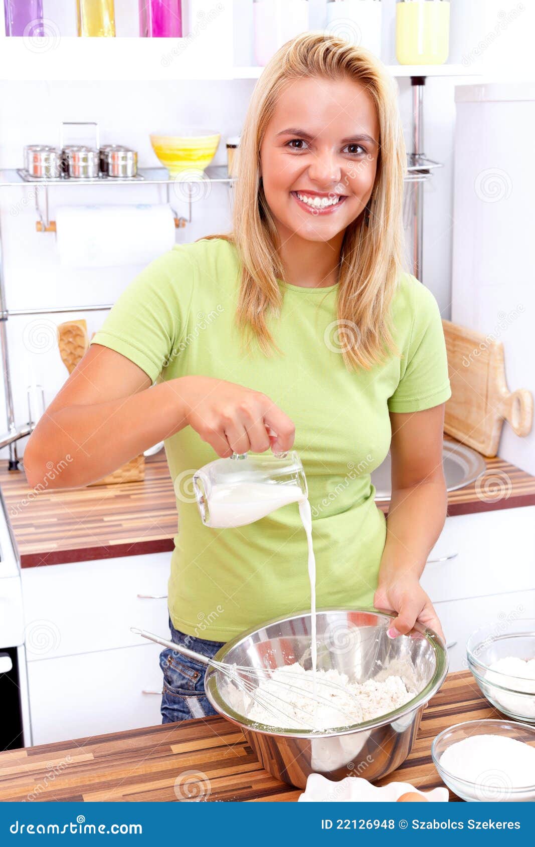 Adding milk stock photo. Image of cake, girl, chef, home - 22126948
