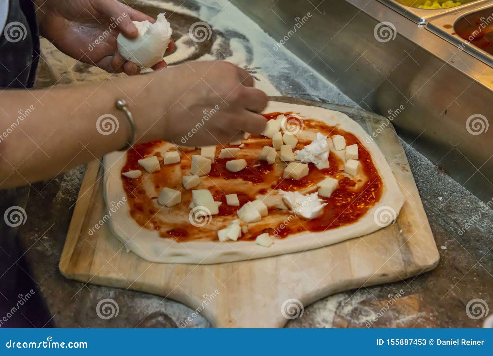 Adding Mozzarella Cheese To a Pizza Stock Image - Image of ingredient ...