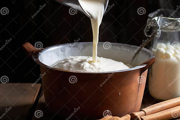 Adding Rennet To Milk To Form Curds and Whey Stock Image - Image of ...