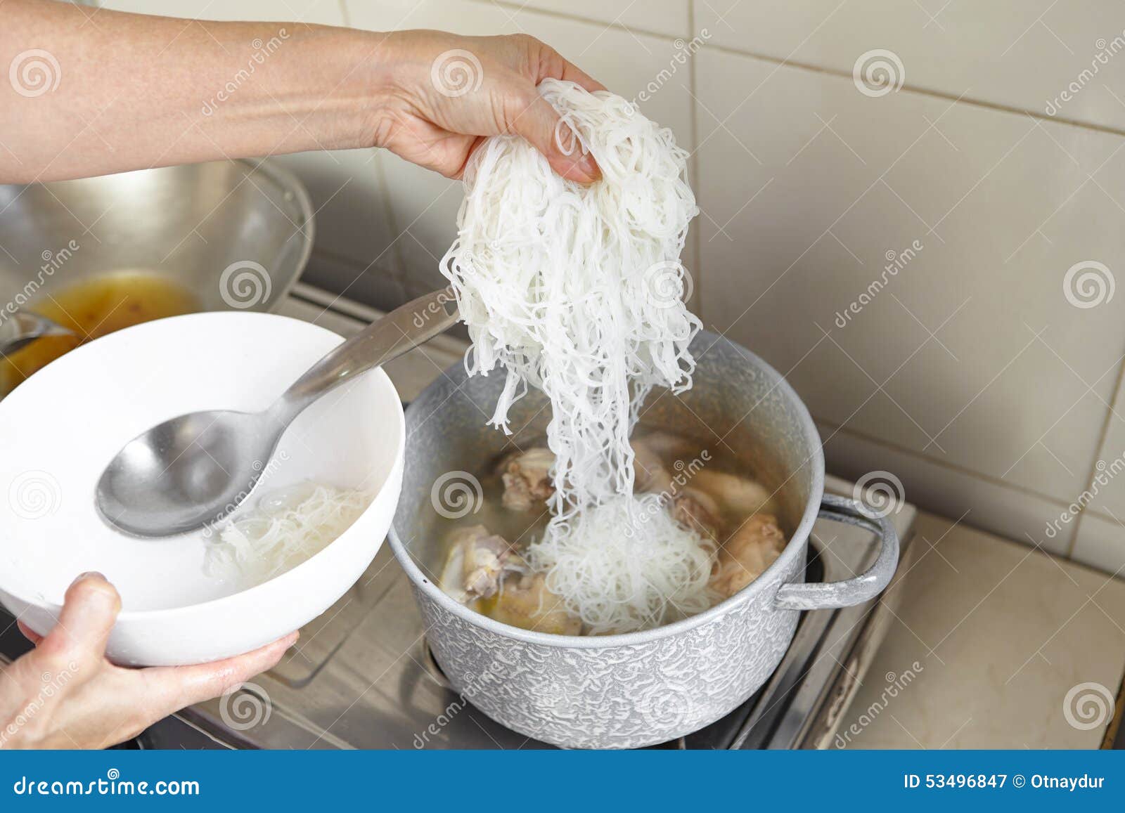 Adding rice noodle stock image. Image of kitchen, preparation - 53496847