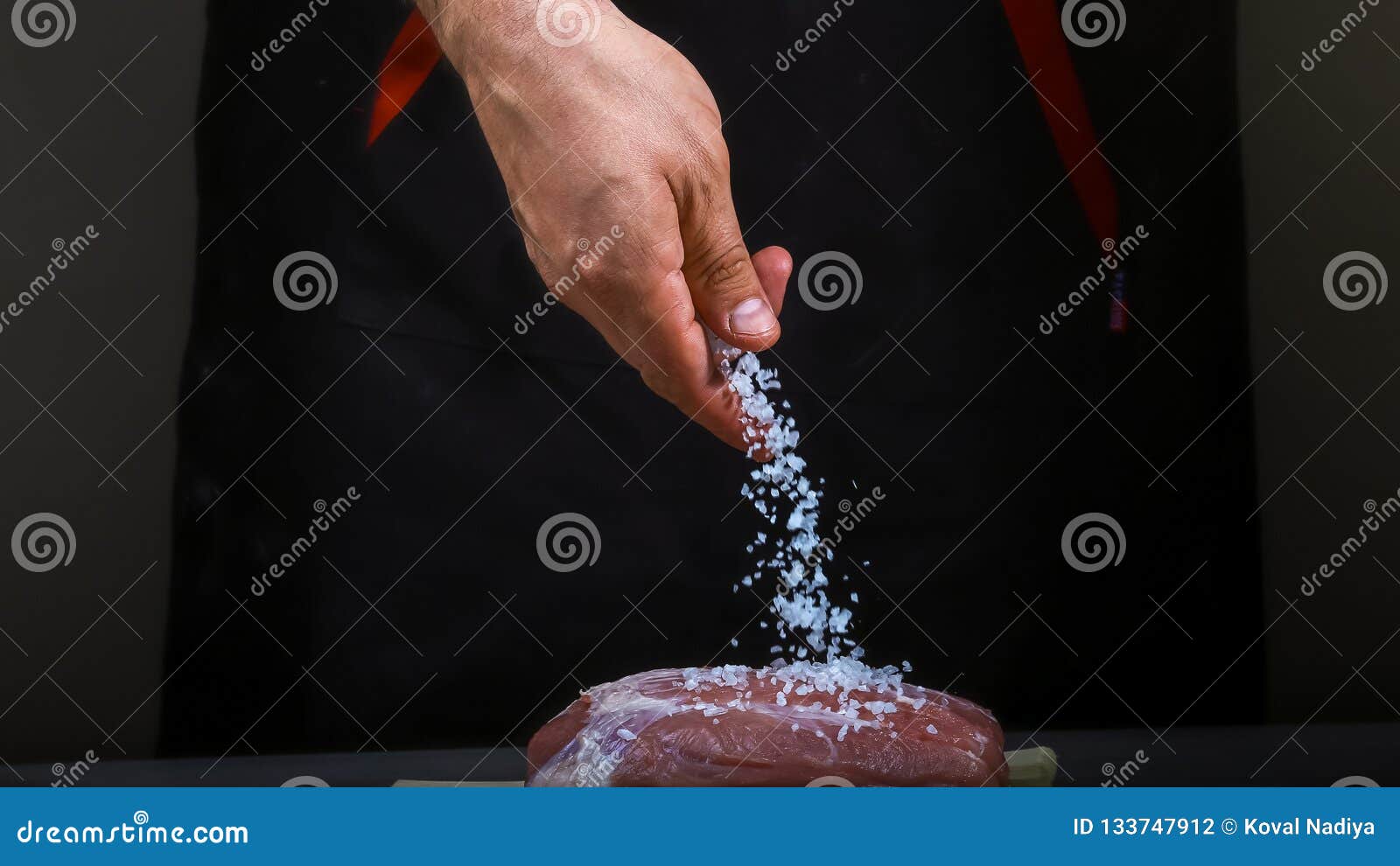Adding Salt by Chef Hands. Cooking Beef Steak Fillet. Steps Process ...
