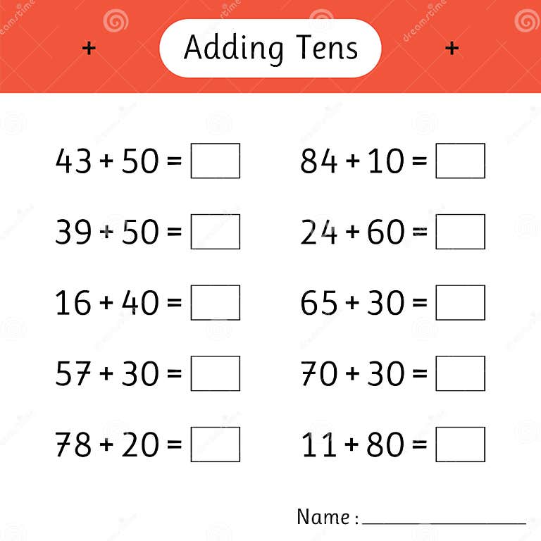Adding Tens. Math Worksheets for Kids. Mathematics. Development of ...