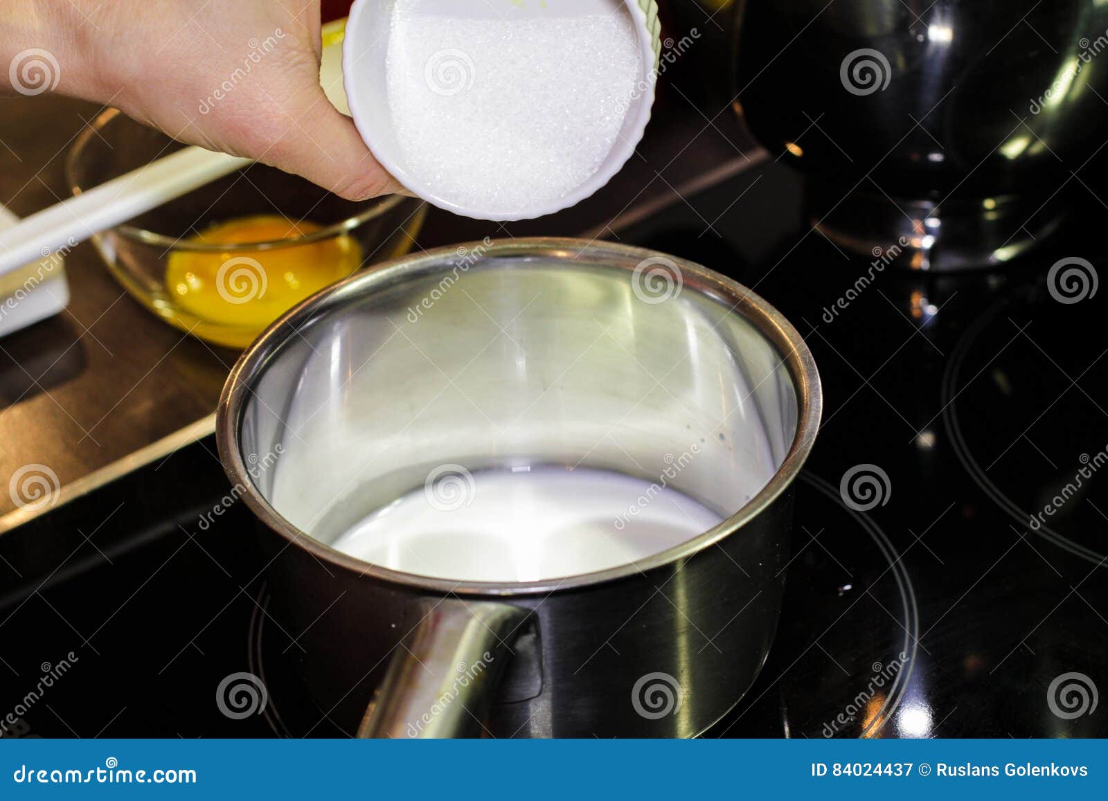 Adding White Sugar into a Sauce Pan Stock Image - Image of cooking ...