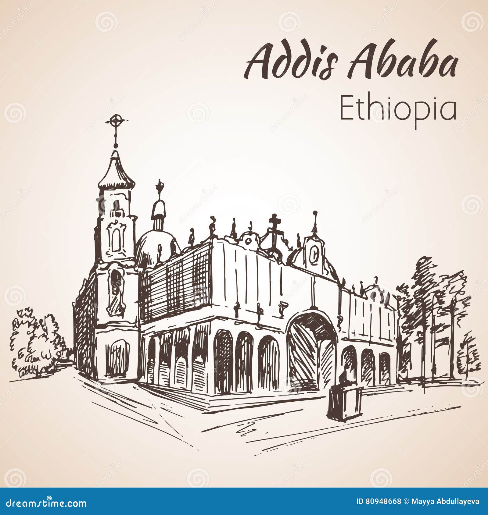 Addis Ababa Cityscape - Ethiopia. Sketch. Cartoon Vector ...