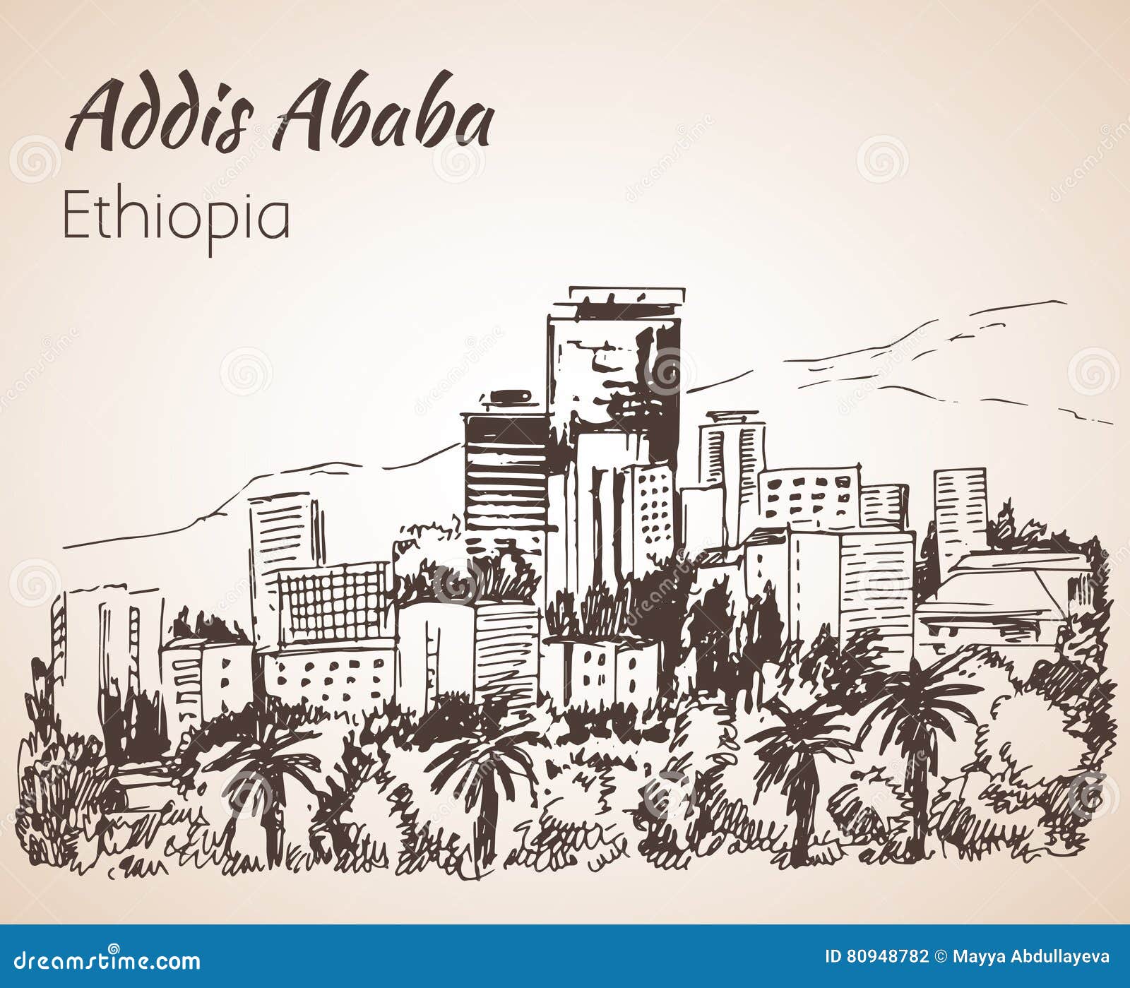 Addis Ababa Cityscape - Ethiopia. Sketch Stock Vector - Illustration of ...