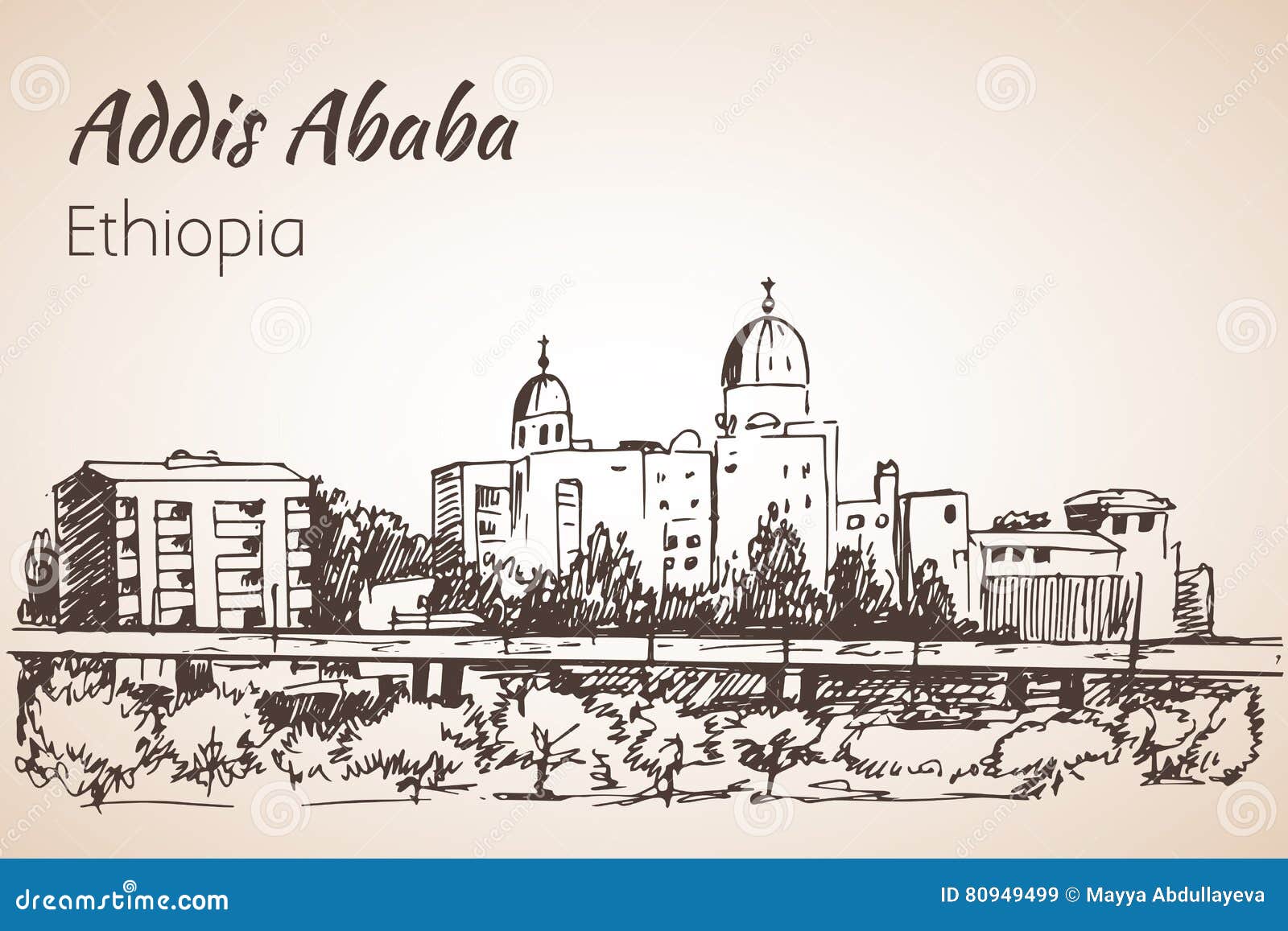 Addis Ababa Cityscape - Ethiopia. Sketch Stock Vector - Illustration of ...