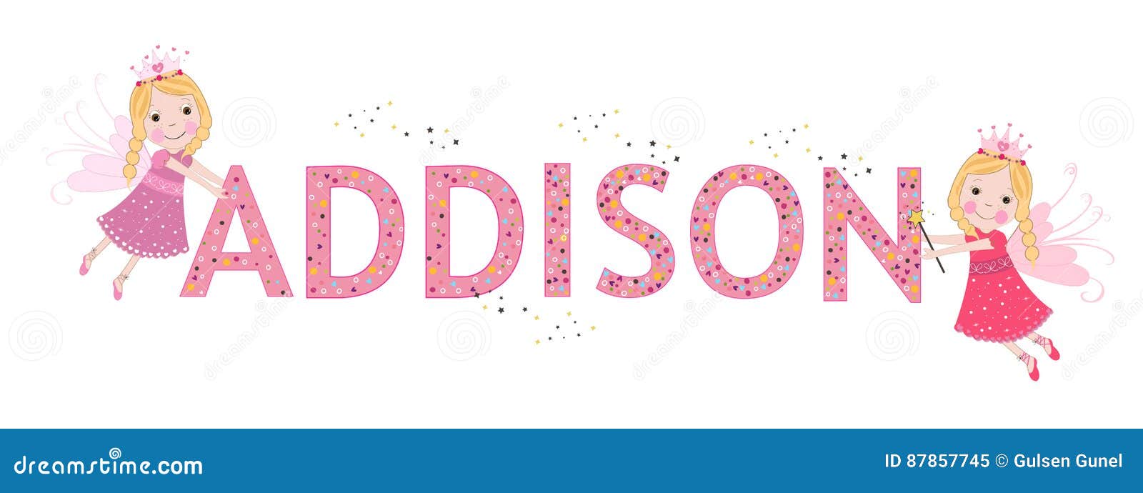 Addison Female Name with Cute Fairy Stock Vector - Illustration of card ...