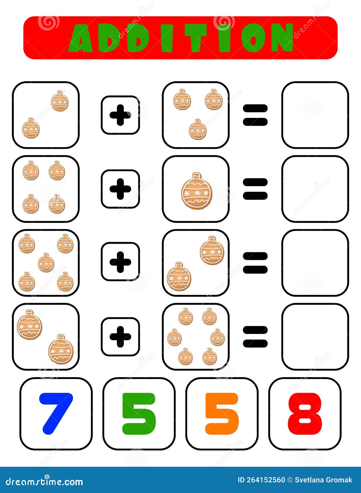 Addition of Balls . a Task for Children. Educational Development Sheet ...