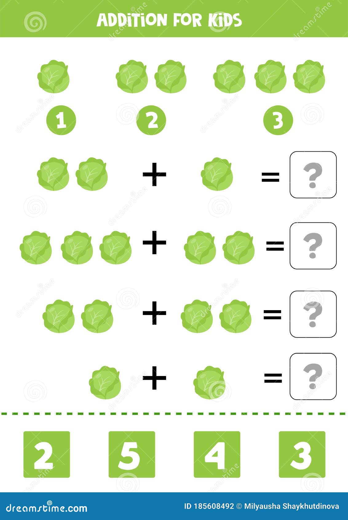 Addition with Cabbages. Educational Game for Kids. Stock Vector ...