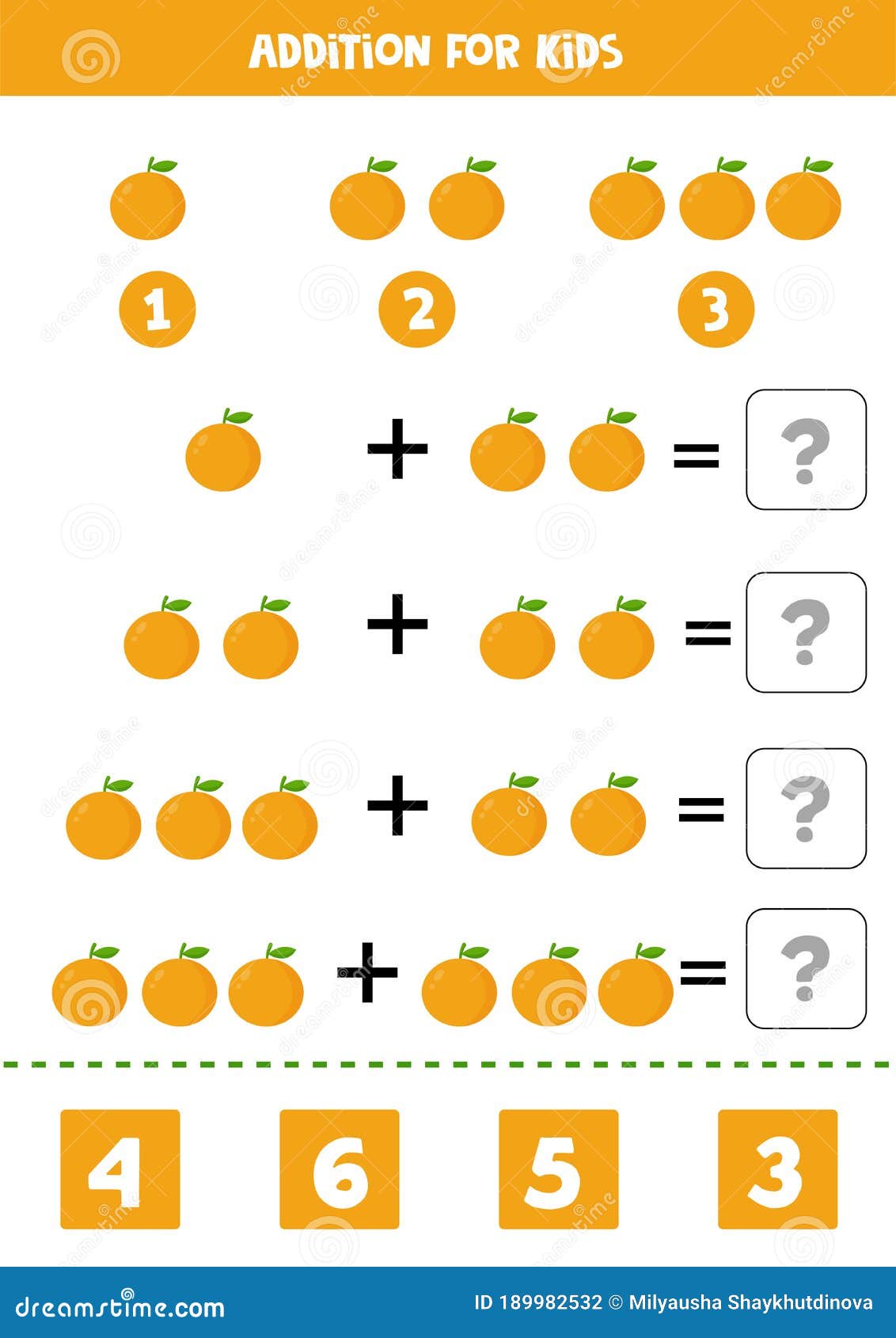 Addition with Cartoon Oranges. Math Game for Kids Stock Vector ...