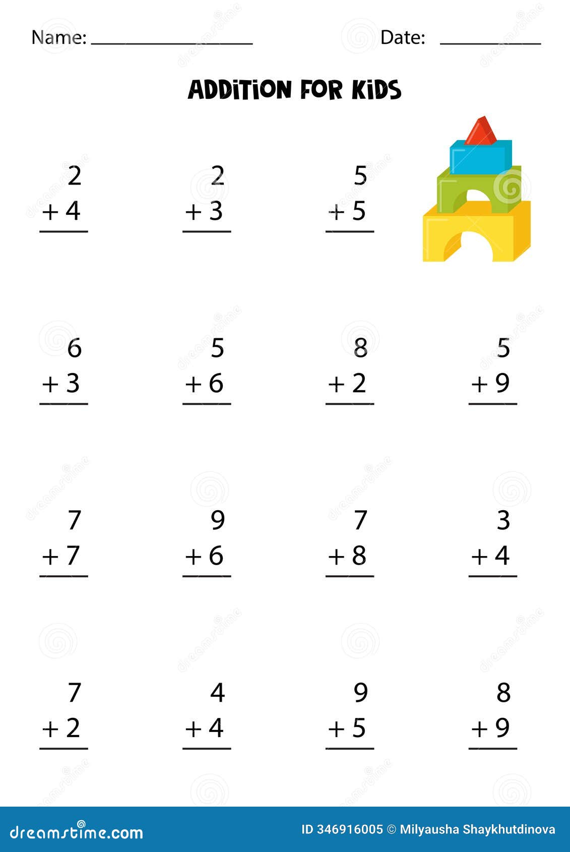 Addition with Cute Toy Pyramid. Educational Math Game . Stock ...