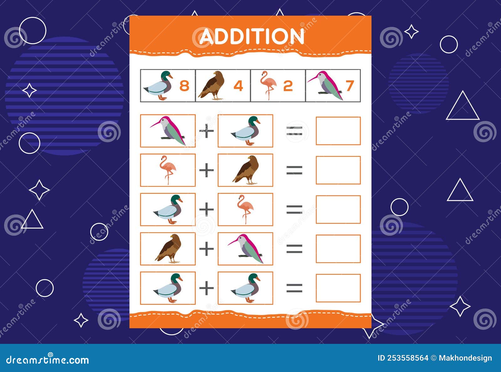 Addition with Different Birds for Kids. an Educational Worksheet for ...