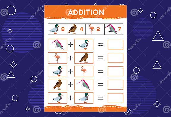 Addition with Different Birds for Kids. an Educational Worksheet for ...