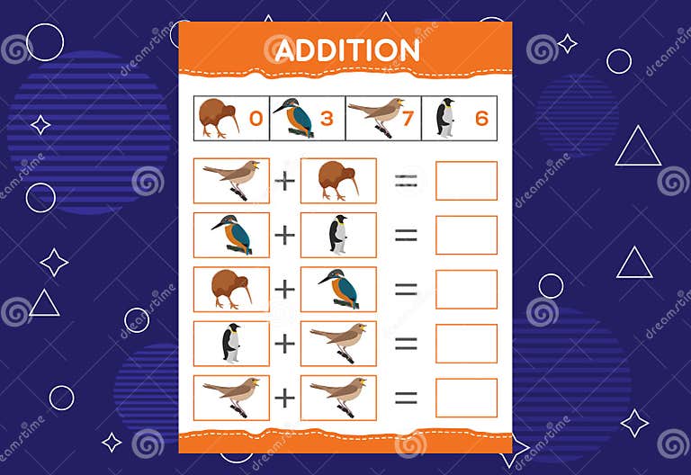Addition with Different Birds for Kids. an Educational Worksheet for ...