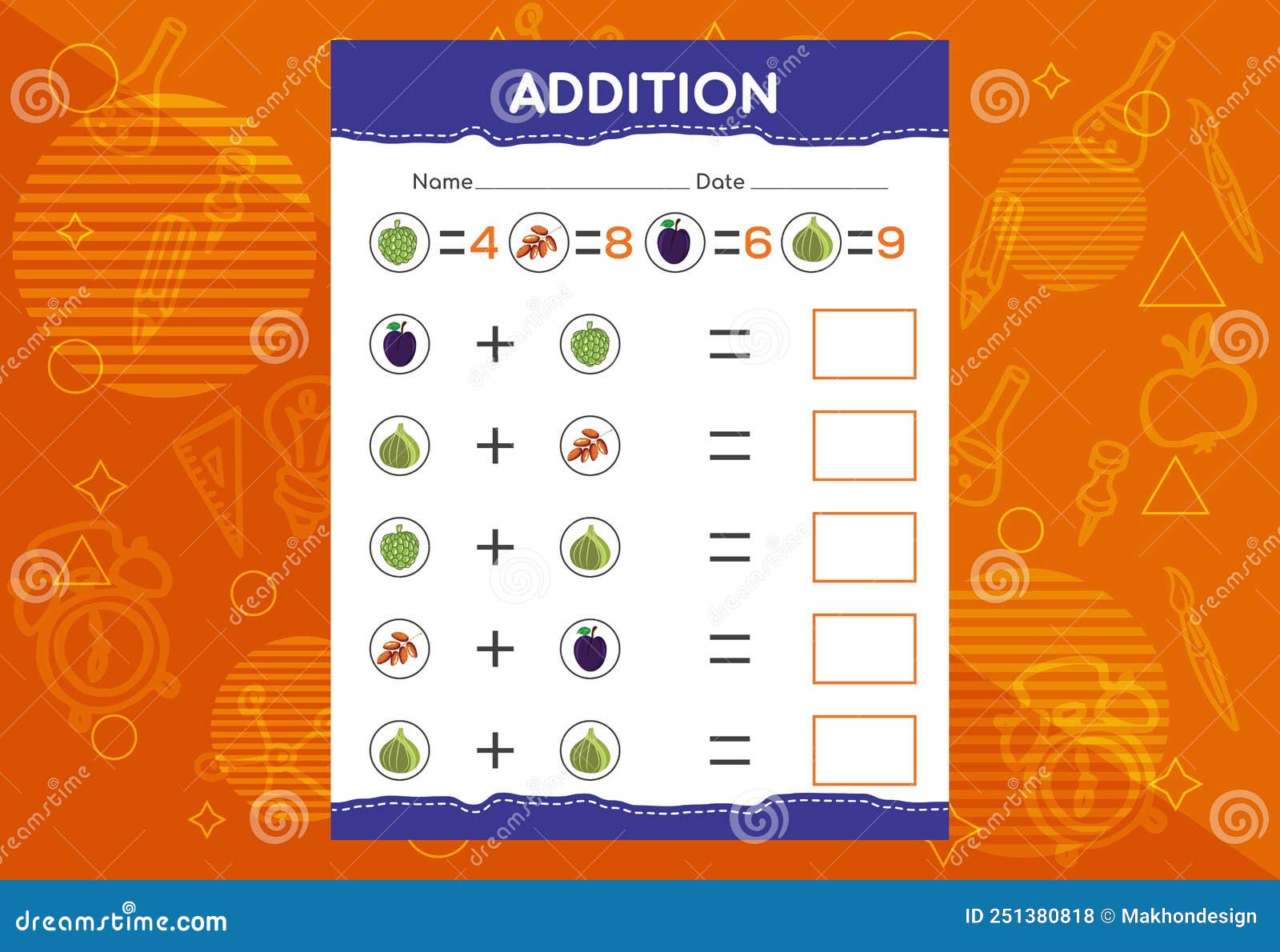 Addition with Different Fruits for Kids. an Educational Worksheet for ...