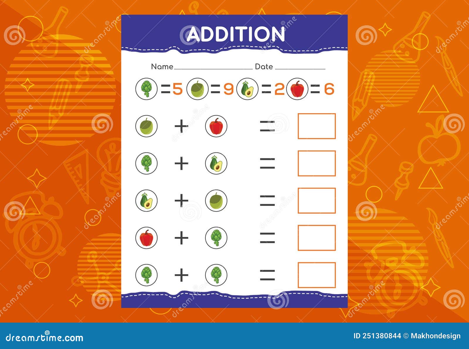 Addition with Different Vegetables for Kids. an Educational Worksheet ...