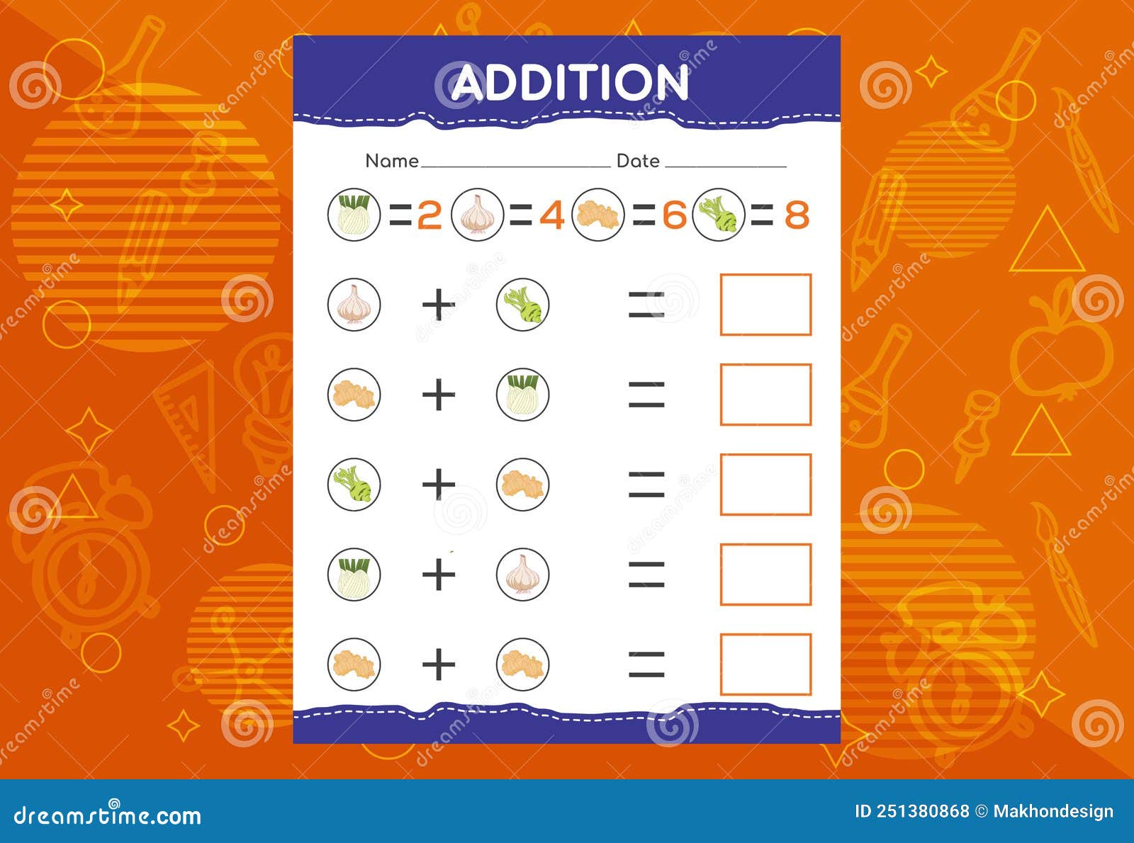 Addition with Different Vegetables for Kids. an Educational Worksheet ...