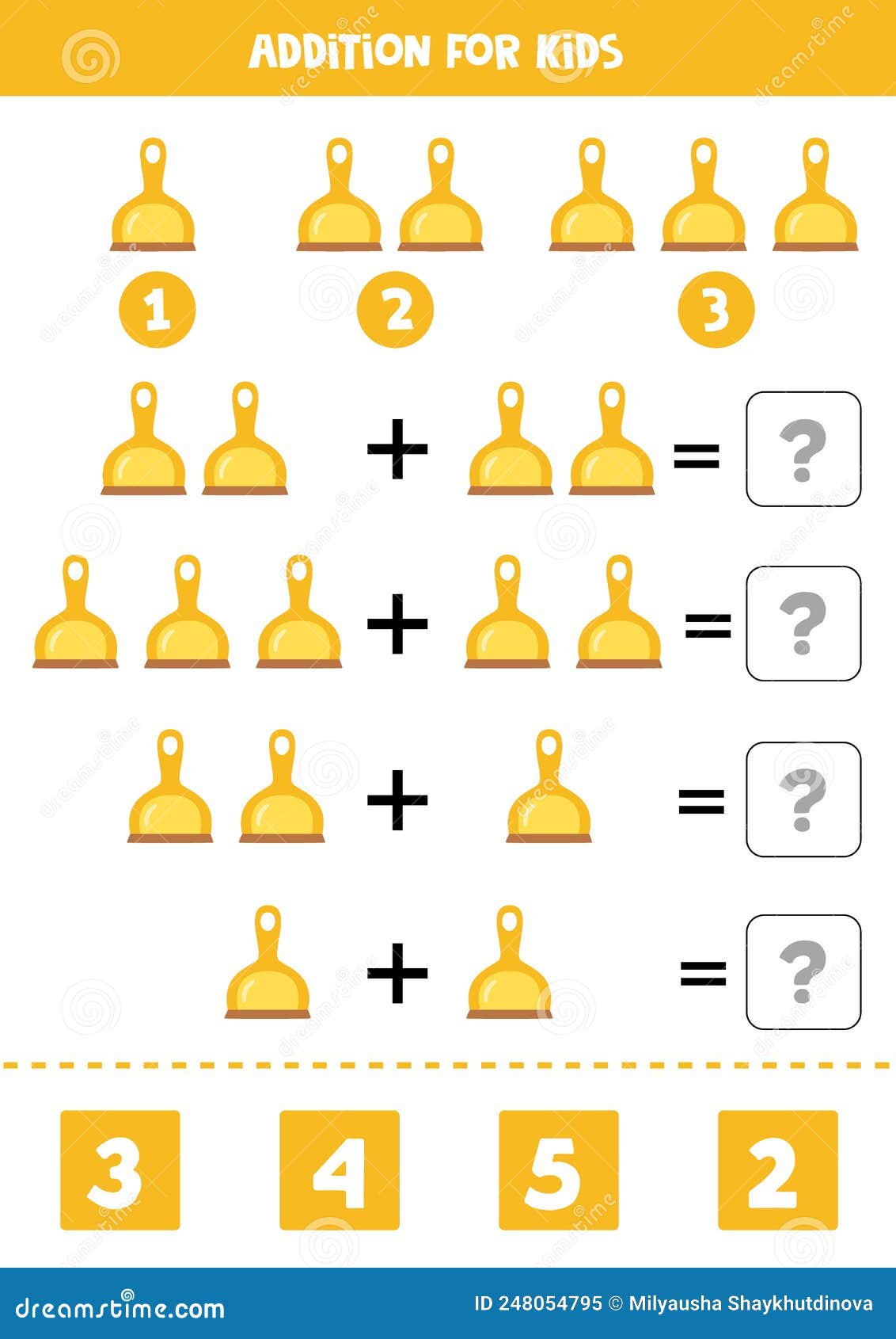 Addition for Kids with Cartoon Plastic Dustpan. Stock Vector ...