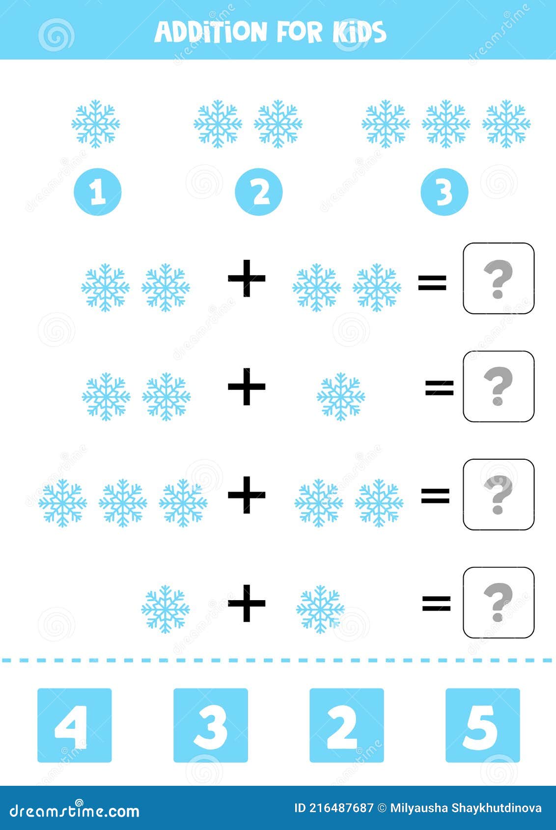 Addition for Kids with Cute Cartoon Snowflake. Stock Vector ...