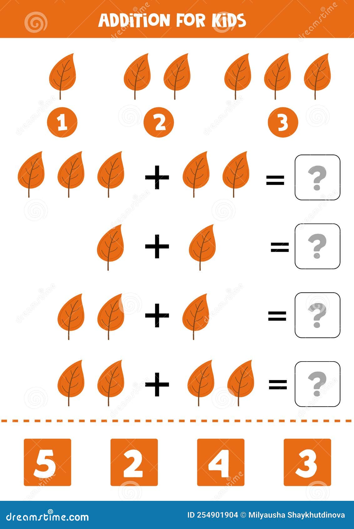 Addition for Kids with Cute Hand Drawn Autumn Leaf Stock Vector ...